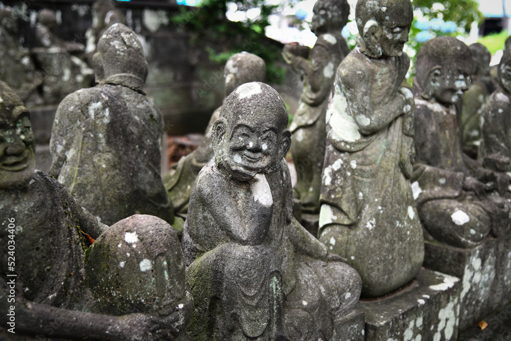 Ancient stone statues of Rakan at Kita-in Temple in Kawagoe, Saitama ...
