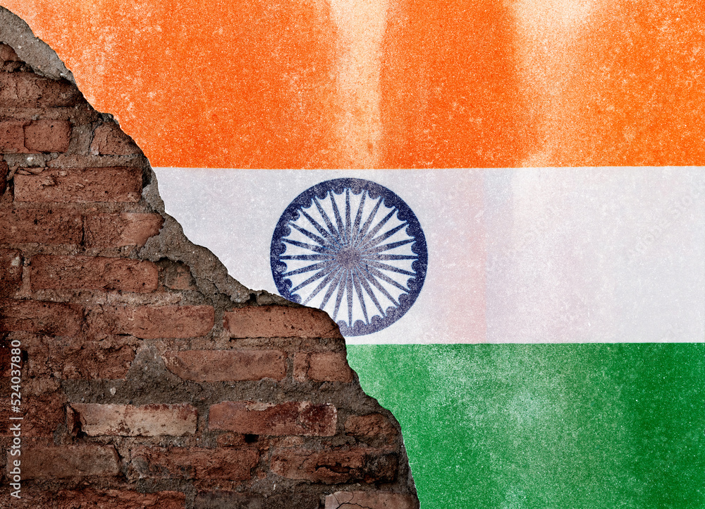 Indian flag on broken brick wall Stock Photo | Adobe Stock
