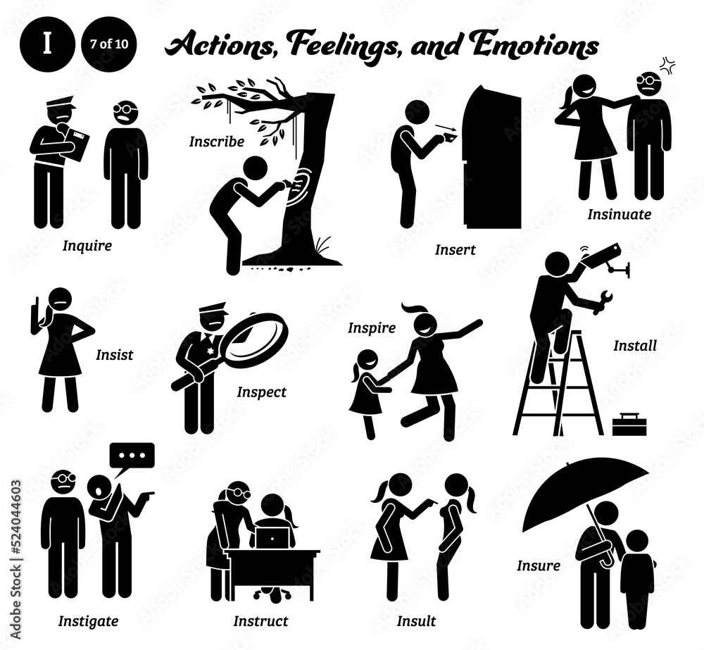 Stick figure human people man action, feelings, and emotions icons ...