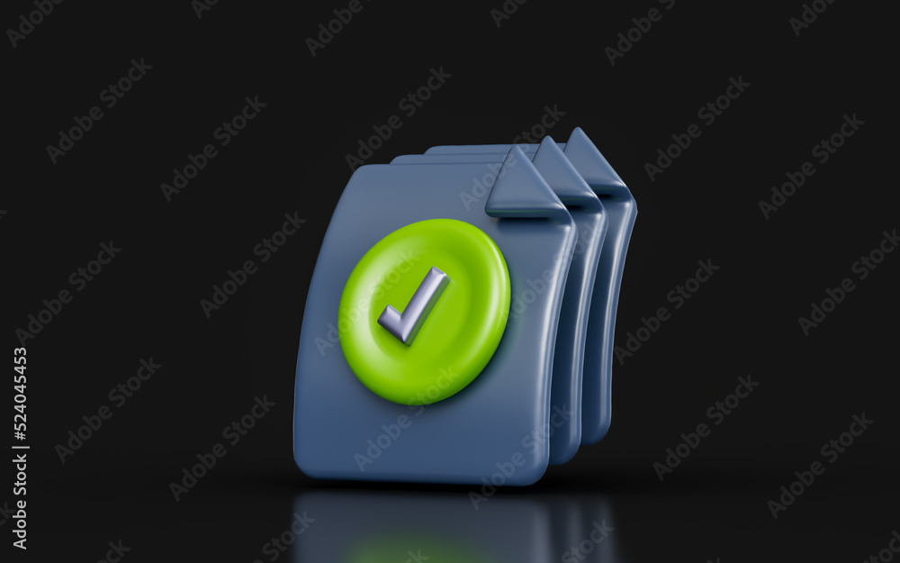 document check mark sign on dark background 3d render concept for ...