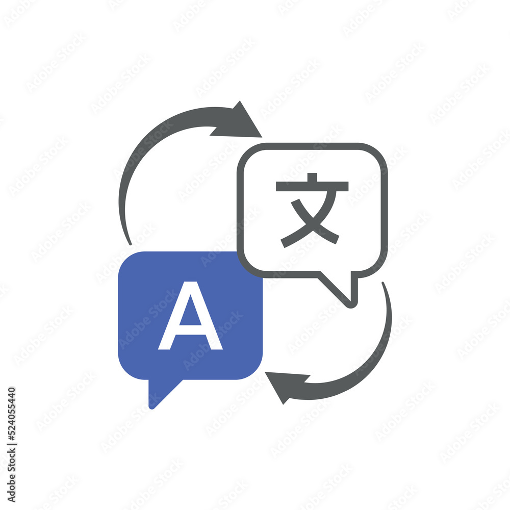 Chat bubbles with language translation icons isolated on white ...