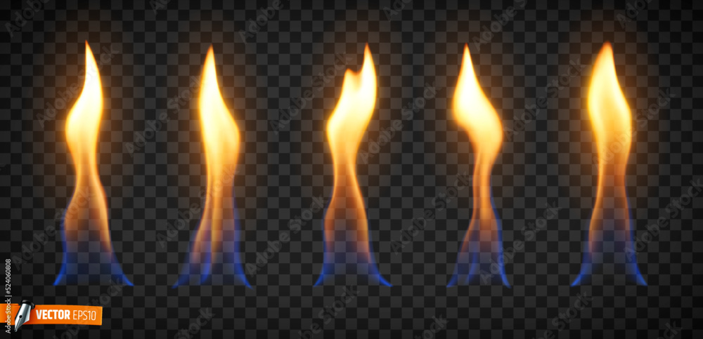 Vector realistic illustration of flames on a transparent background ...