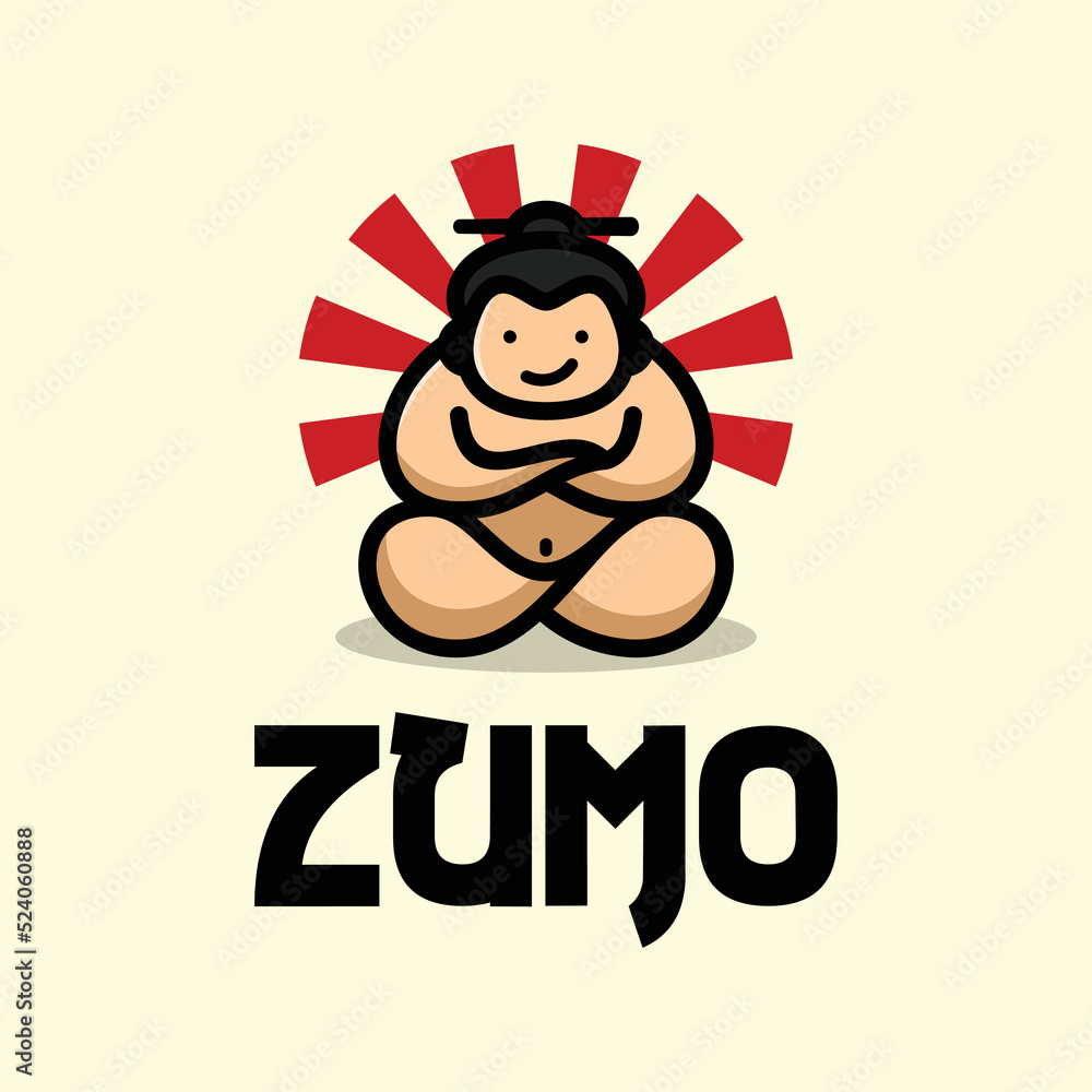 cartoon sumo man sitting on japan flag background,Traditional sport of ...