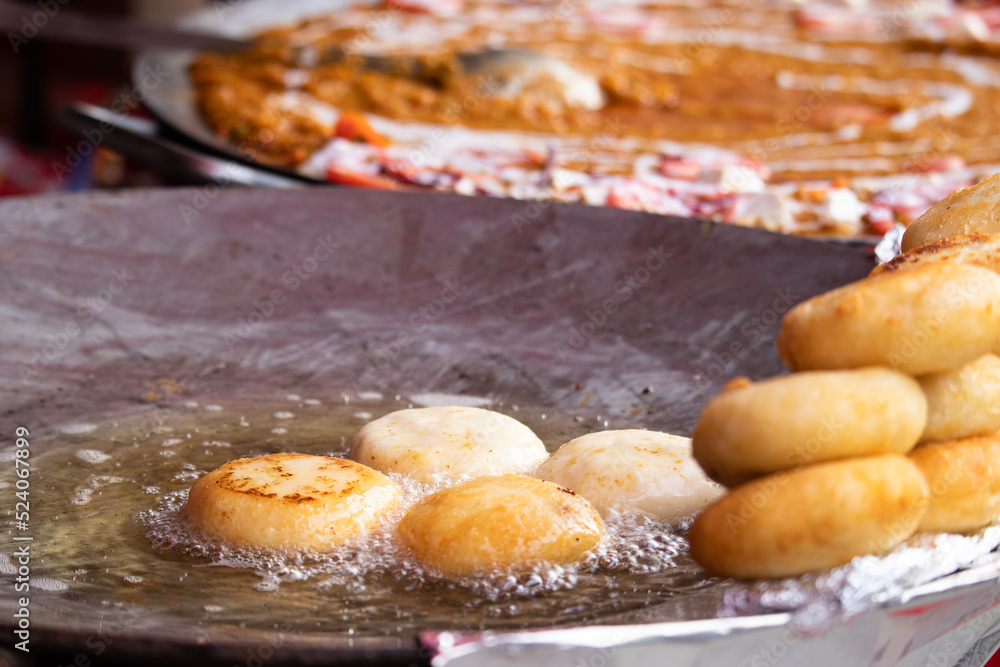 Deep Frying Favorite Indian Street Food Aloo Chaat Tiki Chat Or Alu ...
