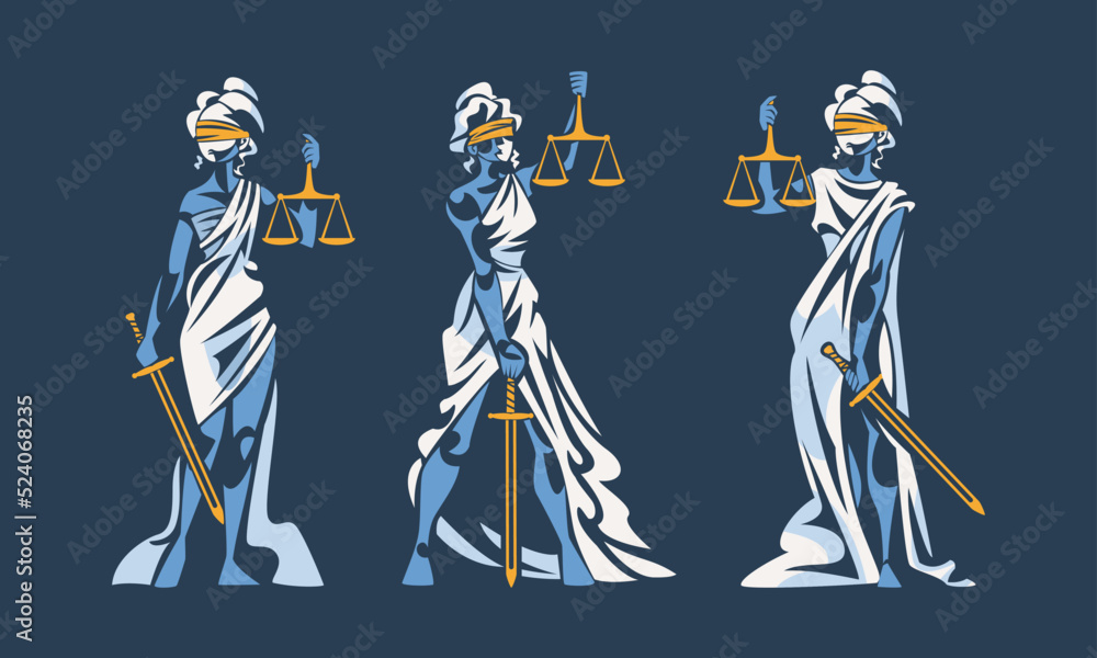 Set of Lady Justice. Themis, goddess of order and justic with scales ...