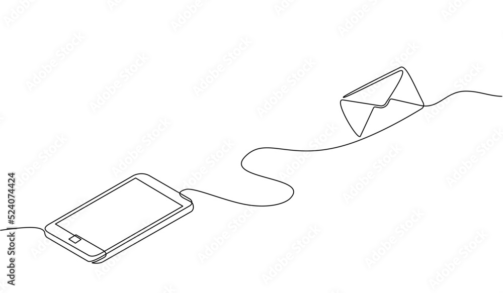 Continuous one line drawing of a chat messages on smartphone ...