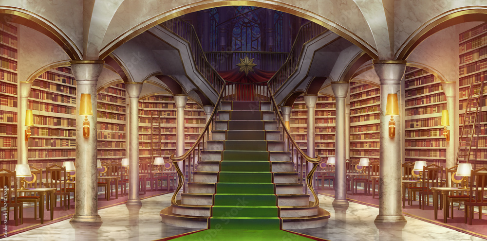ภาพประกอบสต็อก Fantasy library main hall in the morning - turn off the ...