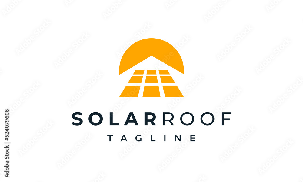 Solar Roof Logo - Sun and Solar Panel Company Stock Vector | Adobe Stock