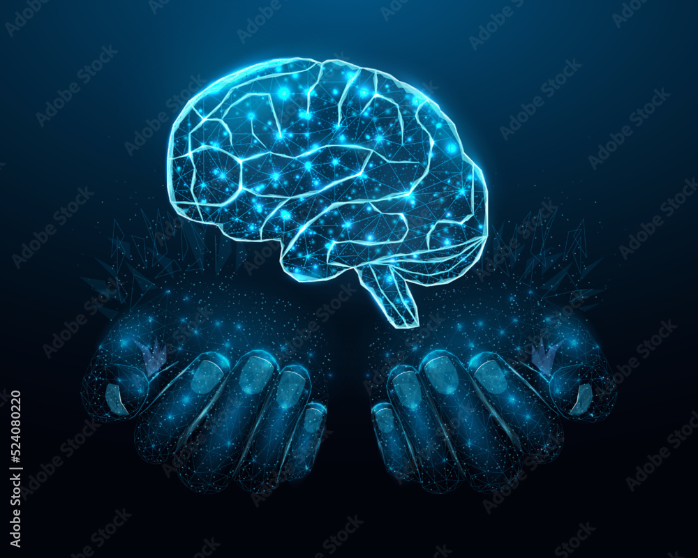 Two human hands are holds human brain. Support healthy brain concept ...