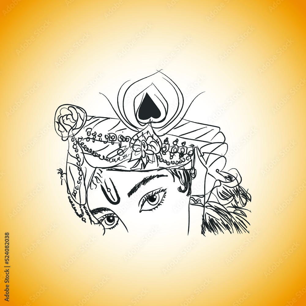 Lord krishna line art vector design Stock Vector | Adobe Stock