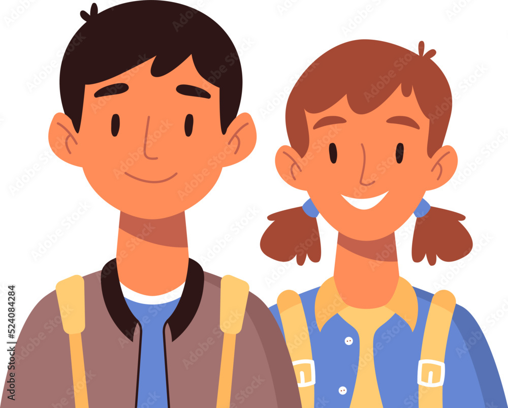 Vetor de Happy smiling girl and boy classmates. Smiling kids portrait ...