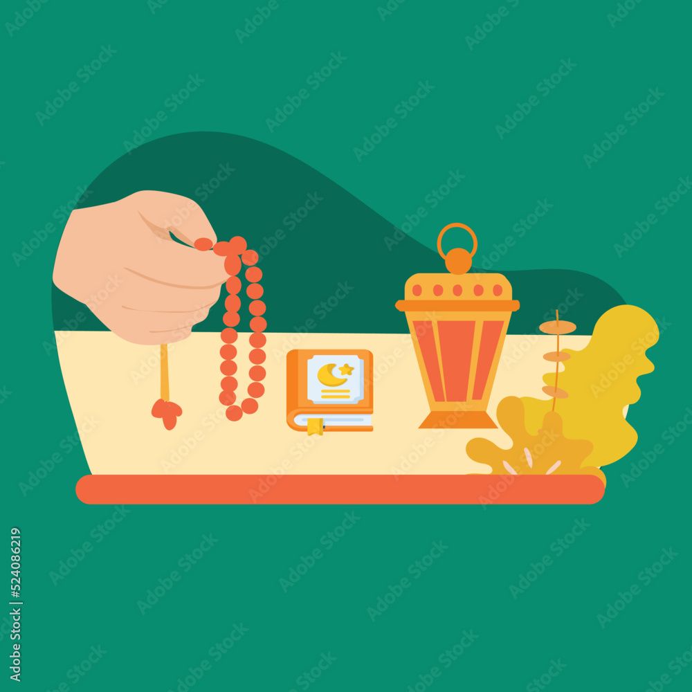 Simple Vector illustration drawing of a man is doing dhikr using wooden ...