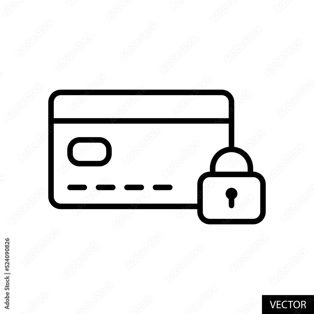 Credit card, Debit card, ATM card with Lock symbol, Secure online ...