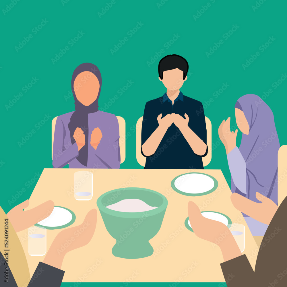 Simple Vector illustration drawing of Eid Mubarak Muslim people praying ...