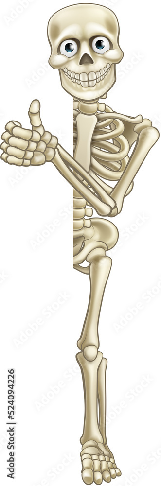 Cartoon Skeleton Thumbs Up Halloween Sign Stock Illustration | Adobe Stock