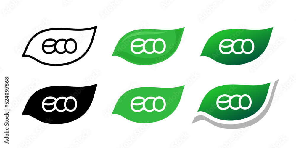 Eco icon set. Green and black ECO logos. Vector clipart isolated on ...