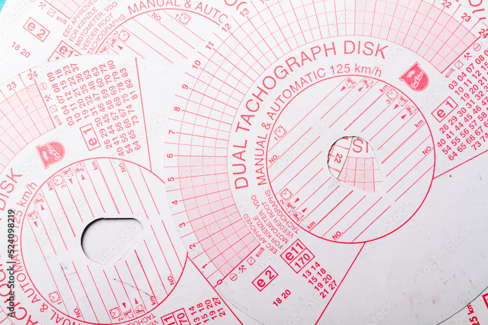 Tachograph.Driver time tracking.Background from recorded analog ...