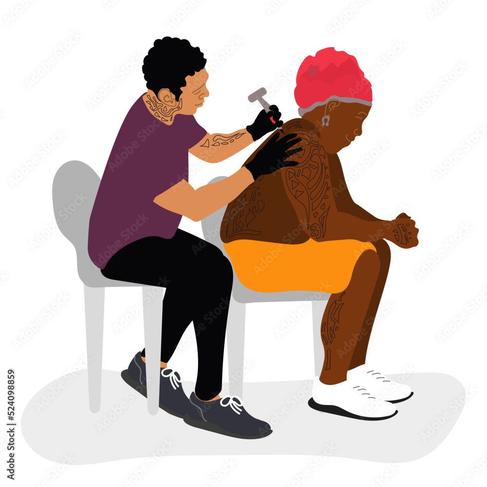 Tattoo Master Make Ink Picture to Man in Parlor. Professional Tattooist ...