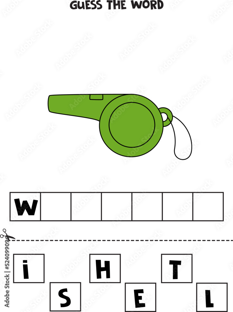 Spelling game for preschool kids. Cartoon green whistle. Stock Vector ...