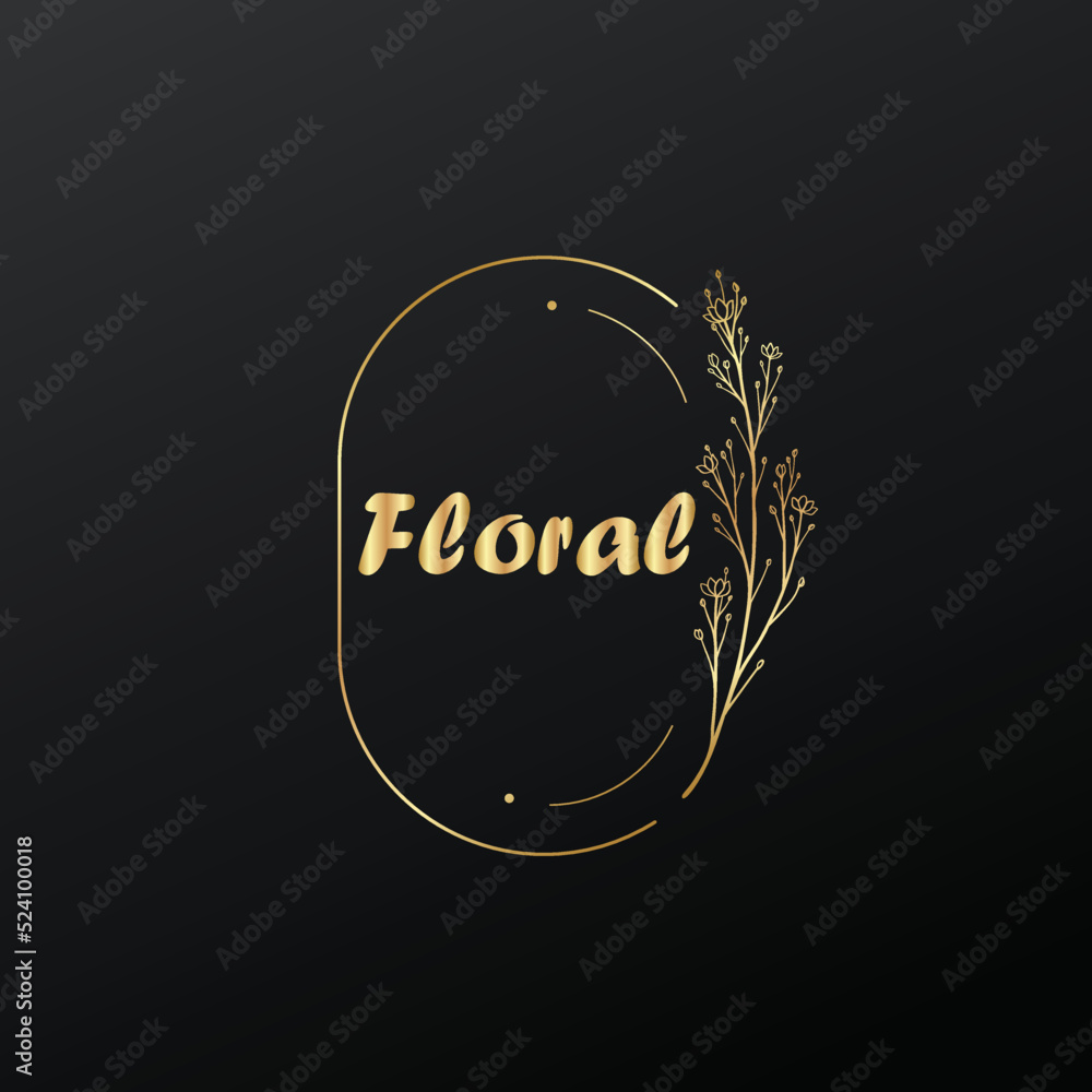 Vector of a golden flower with oval lines on a black background with ...