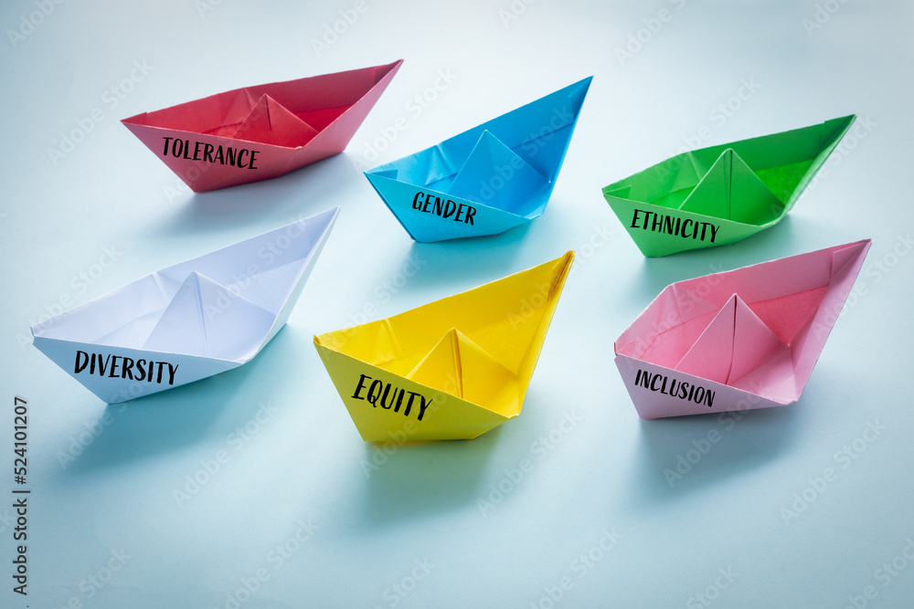 Equity, identity, marking, sign of belonging. colored paper ships of ...