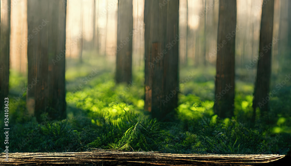 hardwood plank, product display, beautiful lush green forest background ...