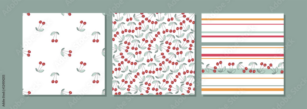 Cherry background collection. Three pattern cherry set. Abstract ...