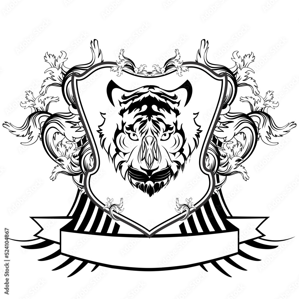 tiger tribal head tattoo crest coat of arms emblem. insignia isolated ...