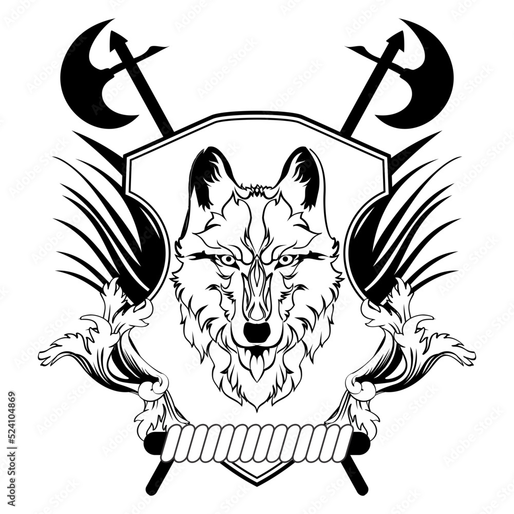 wolf tribal head tattoo crest coat of arms winged emblem. insignia ...