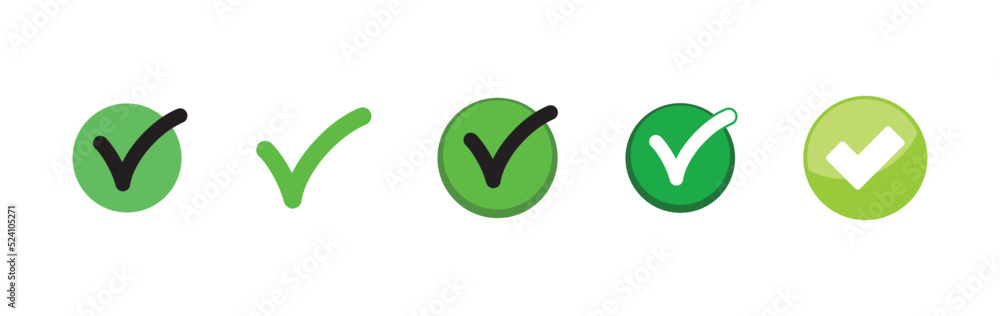 Check mark icons. Green checklist tick symbol. Approved and positive ...