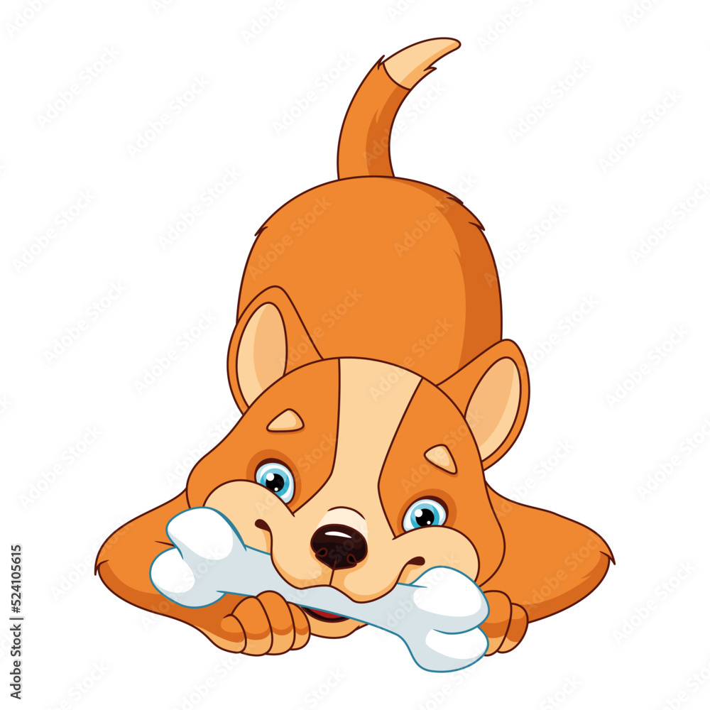 Dog playing with bone cartoon vector illustration Stock Vector | Adobe ...
