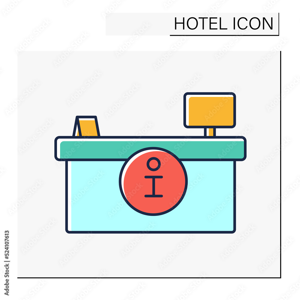 Reception desk color icon. Front desk. Place for guests for booking ...