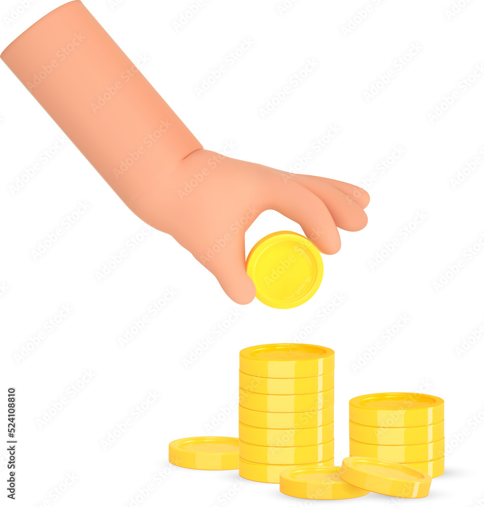 Hand and money emoji. 3d render hand hold stack coin icon. Business ...