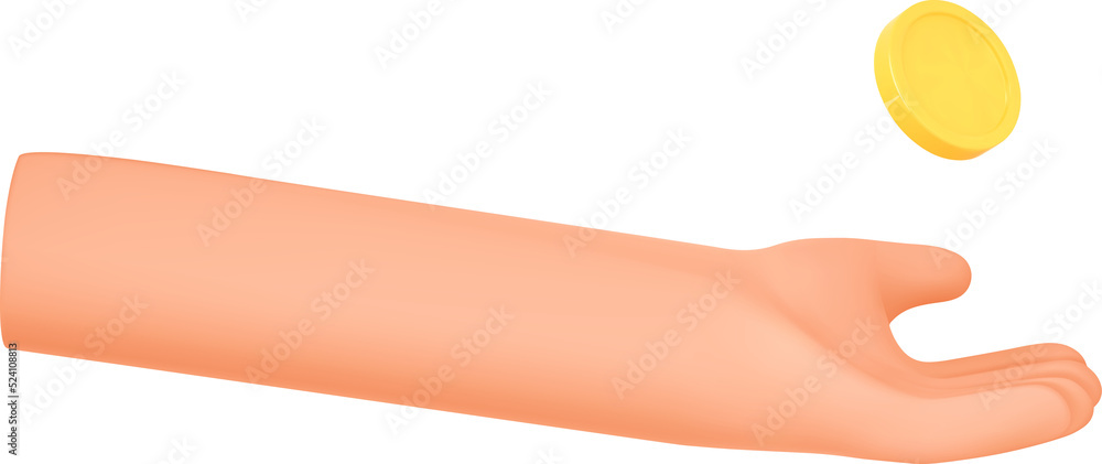 Hand and money emoji. 3d render hand hold coin icon. Business, capital ...