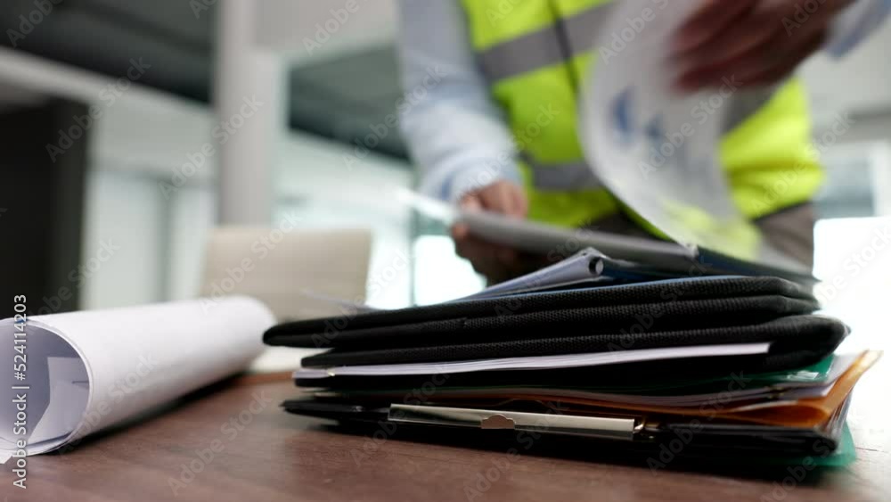 Work, files and documents of building or architectural plans on an ...