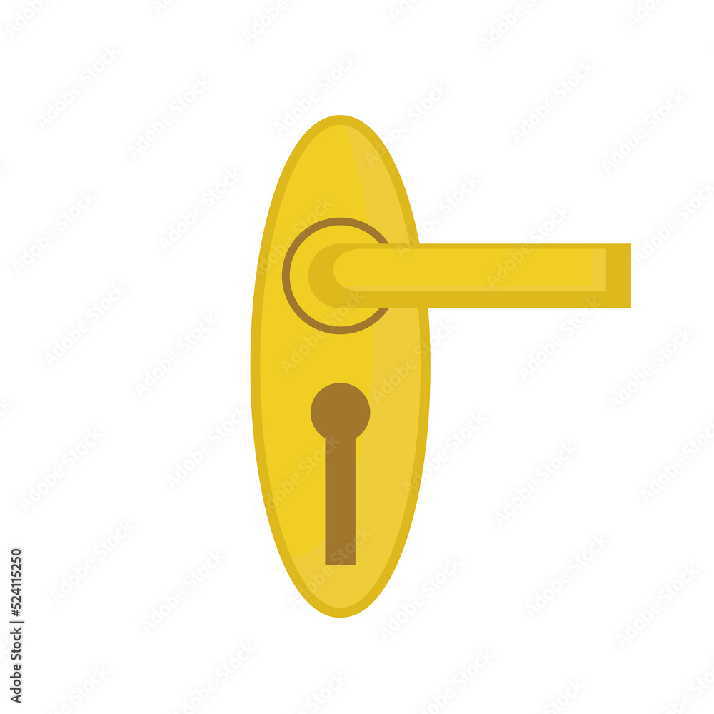 Door handle and doorknob latch with window. Brass round knob and room ...