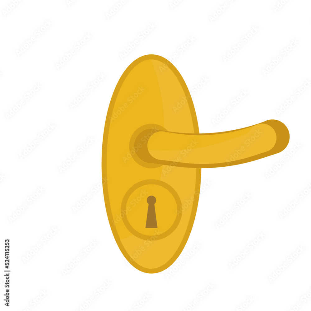 Door handle and doorknob latch with window. Brass round knob and room ...