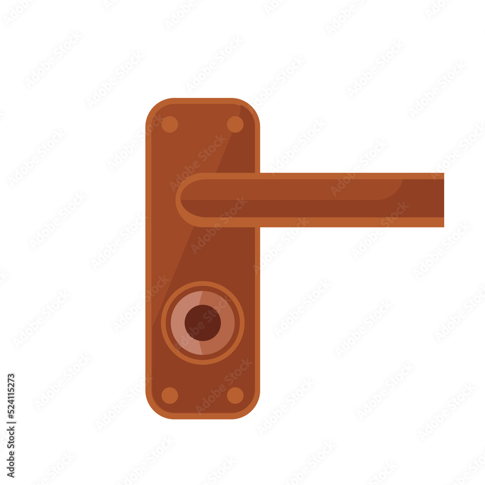 Door handle and doorknob latch with window. Brass round knob and room ...