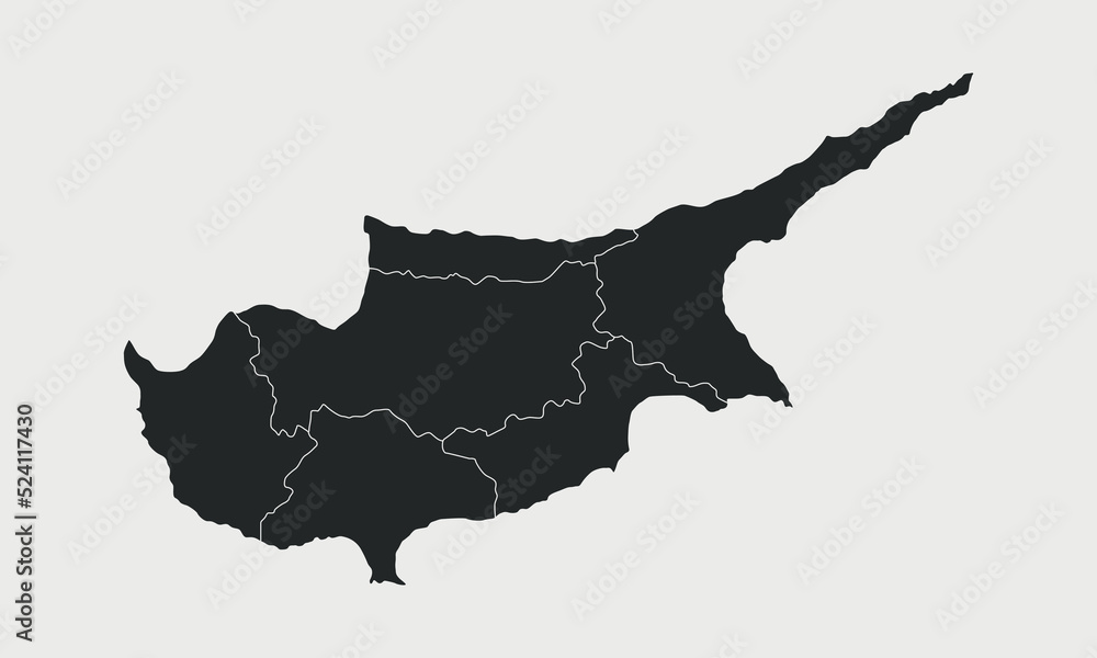 Cyprus map with regions isolated on white background. Outline Map of ...