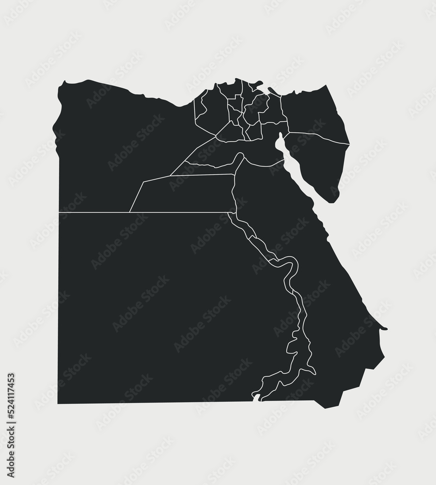 Egypt map with regions isolated on white background. Outline Map of ...