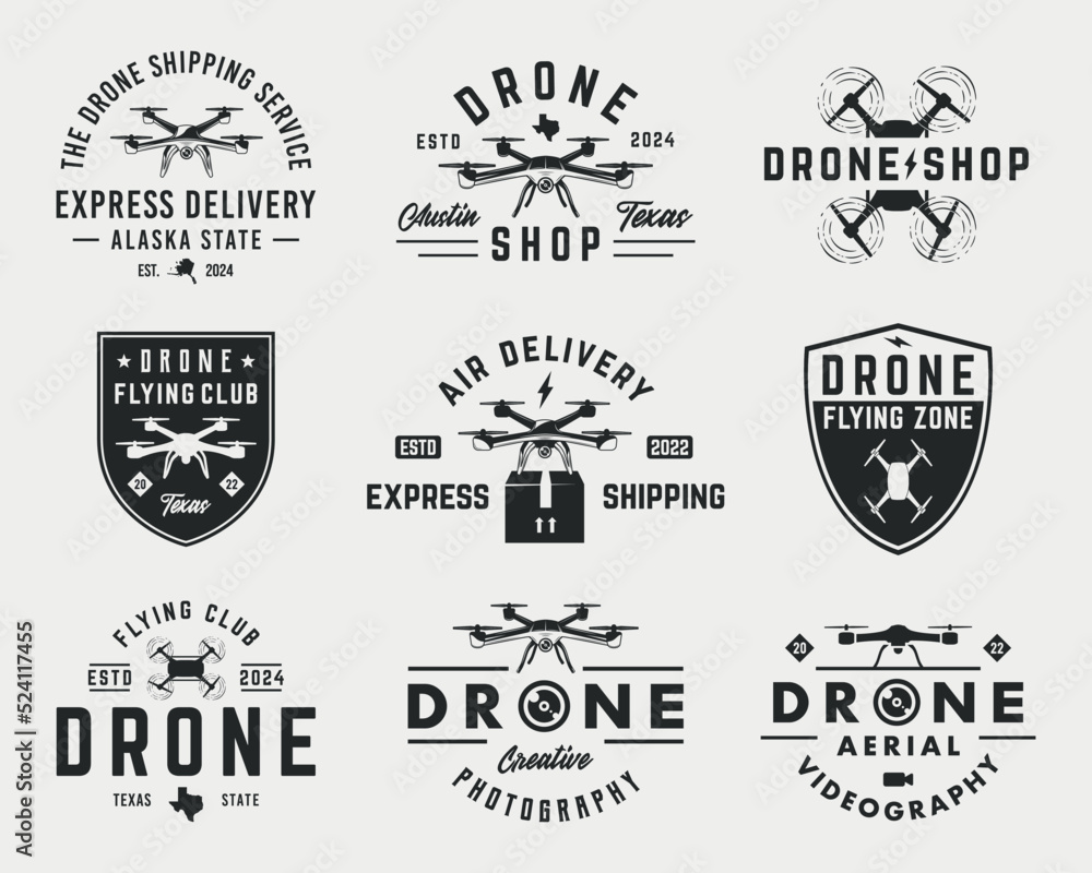 Drone, UAV logo set. Set of 9 logo, labels, badges templates. Design ...