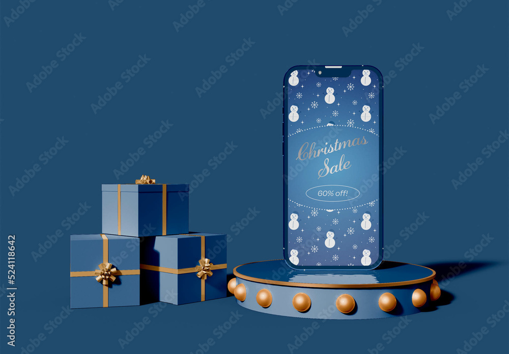 Smartphone with Holiday Ornaments Mockup Stock Template | Adobe Stock