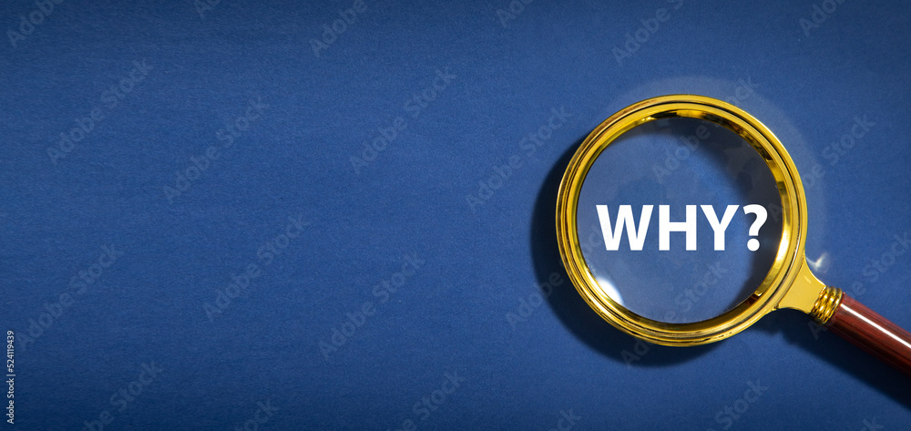 Why? word through magnifying glass. Stock Photo | Adobe Stock