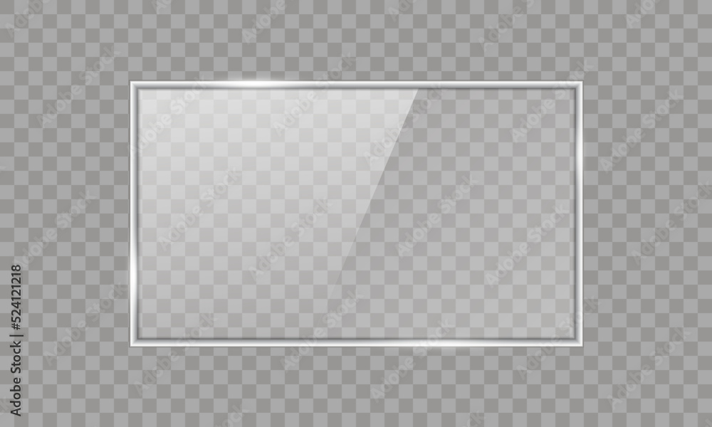 Vector glass rectangle on a transparent background. Transparent mirror ...