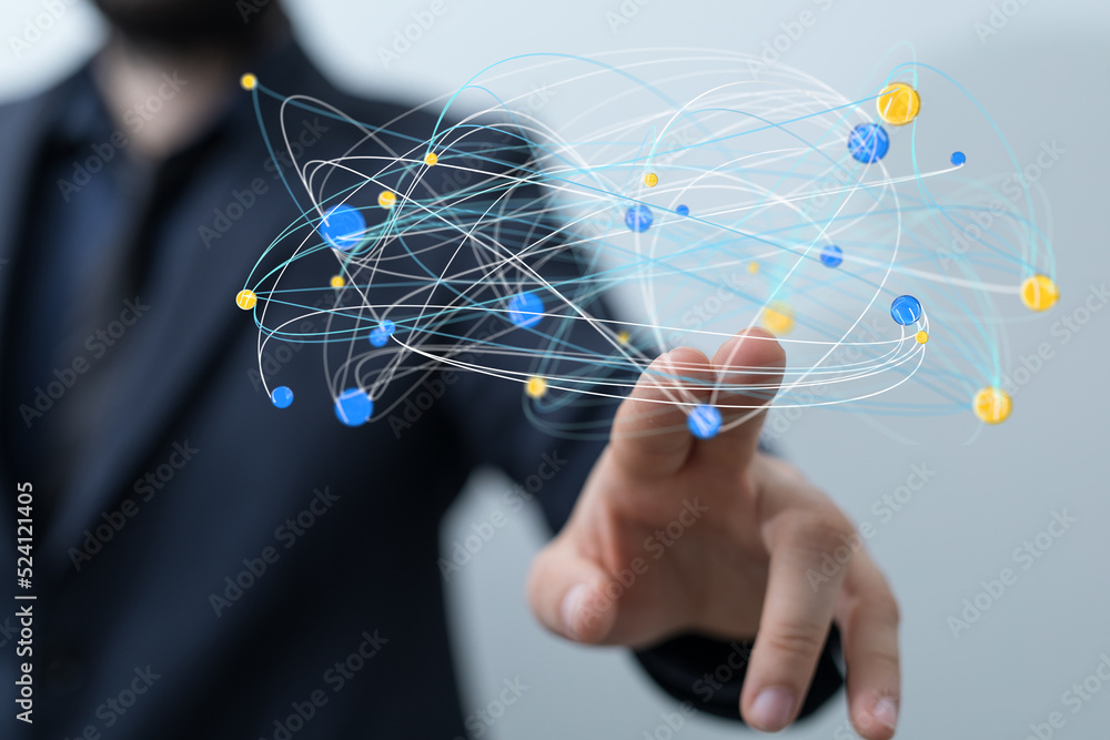 Global network. Blockchain. 3D illustration. Neural networks and ...