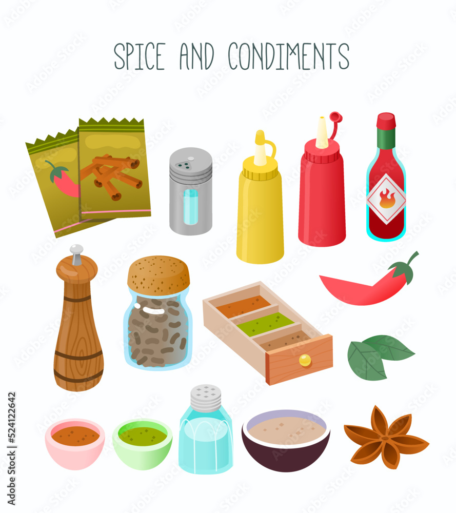 Collection of spice sauce and condiments commonly sold at a supermarket ...