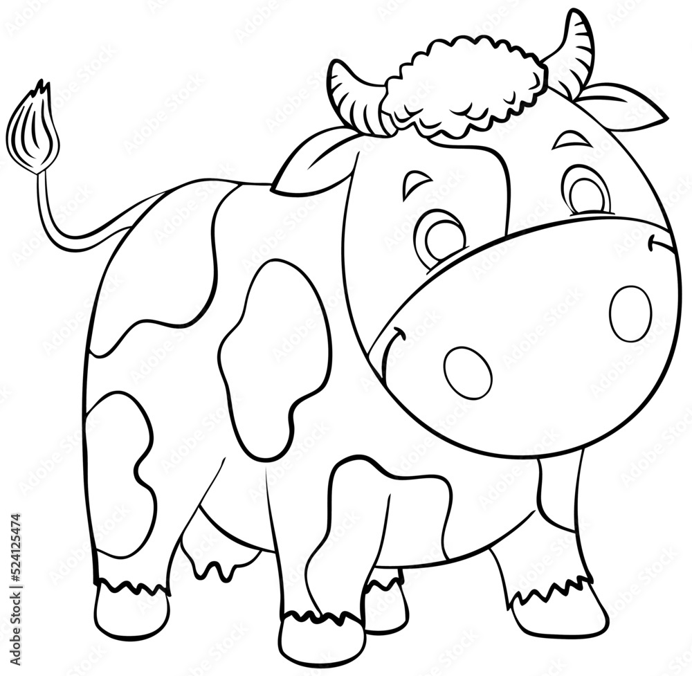 Cow. Element for coloring page. Cartoon style. Stock Vector | Adobe Stock