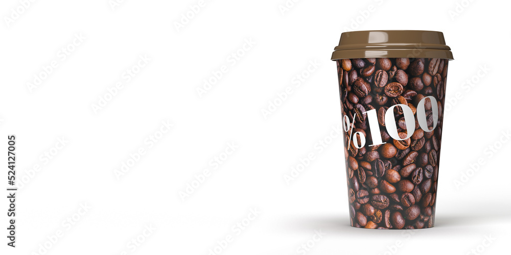 100% Coffee Stamp mock-up paper cup with brown beans template. Your ...