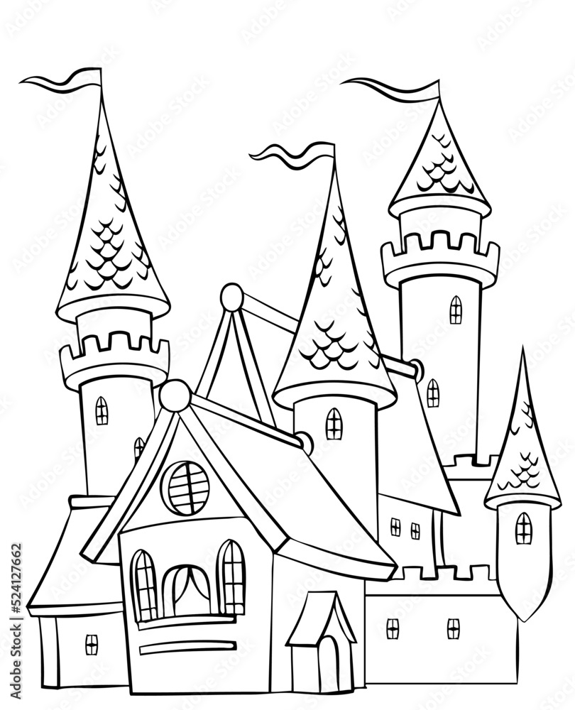 Castle. Element for coloring page. Cartoon style. Stock Vector | Adobe ...