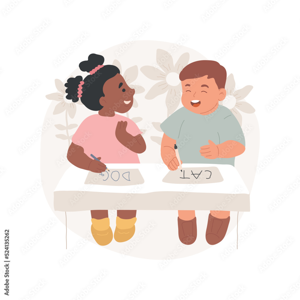 Spelling words isolated cartoon vector illustration. Children writing ...